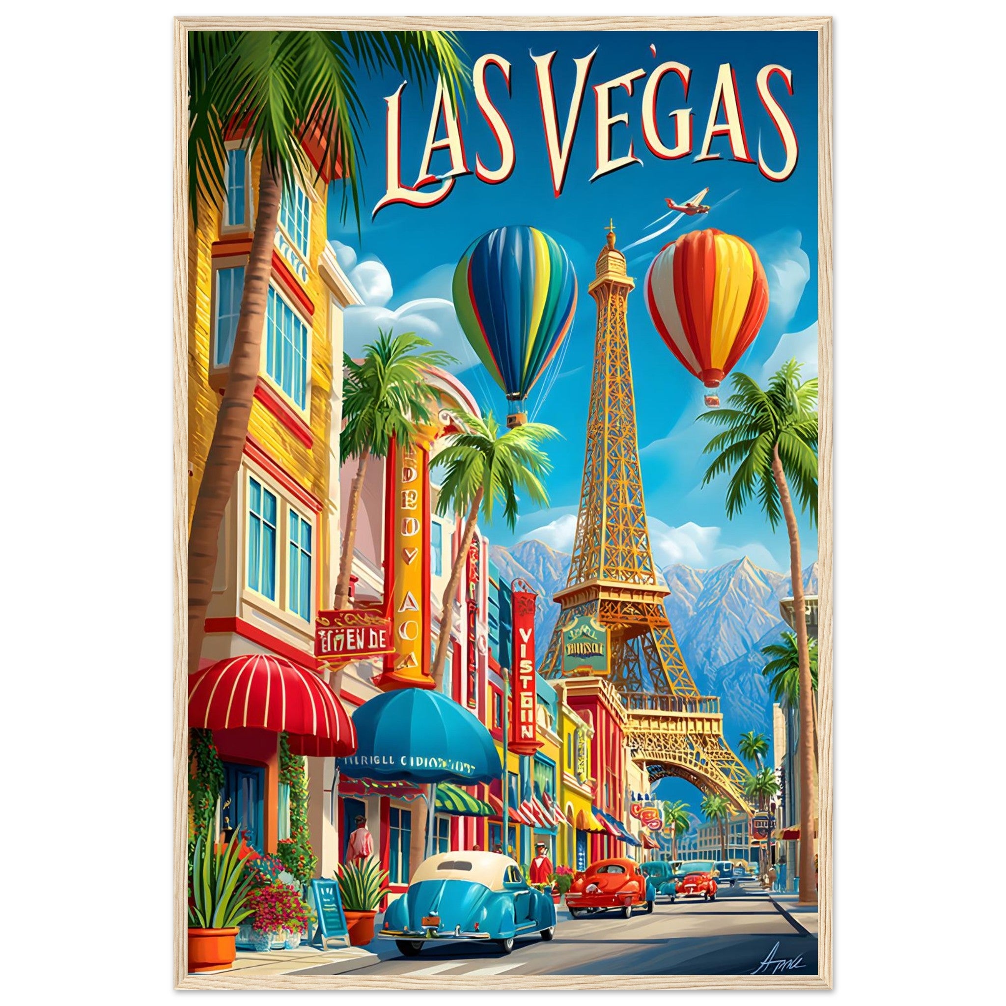 Viva Las Vegas – Colorful Street Scene Travel Poster in Fine Art Woode ...