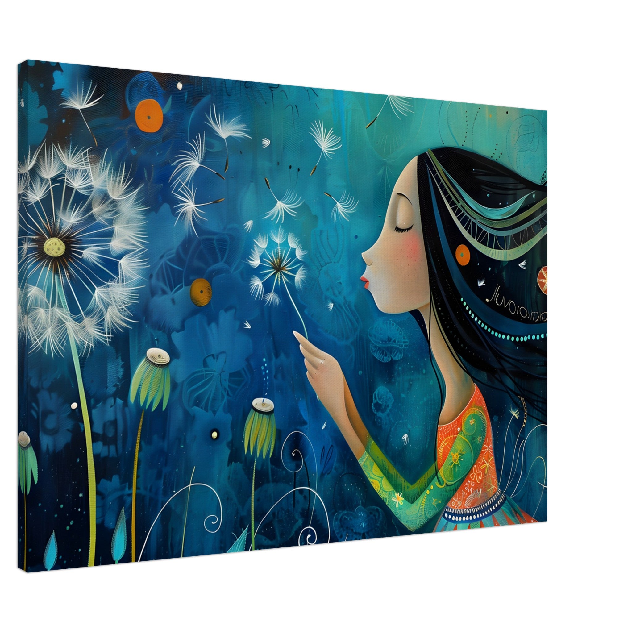 Whimsical Dreams : ready to hang Canvas Wall Art - Woman blowing dande ...