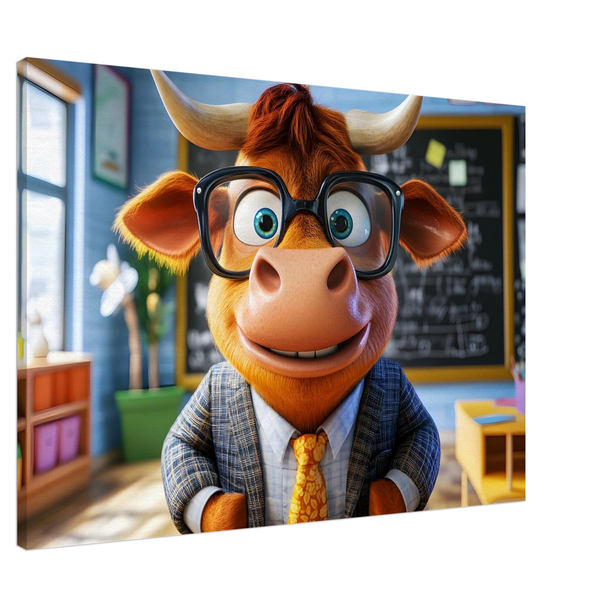 The Scholarly Cow : ready to hang Canvas Wall Art - Cartoon cow teache ...