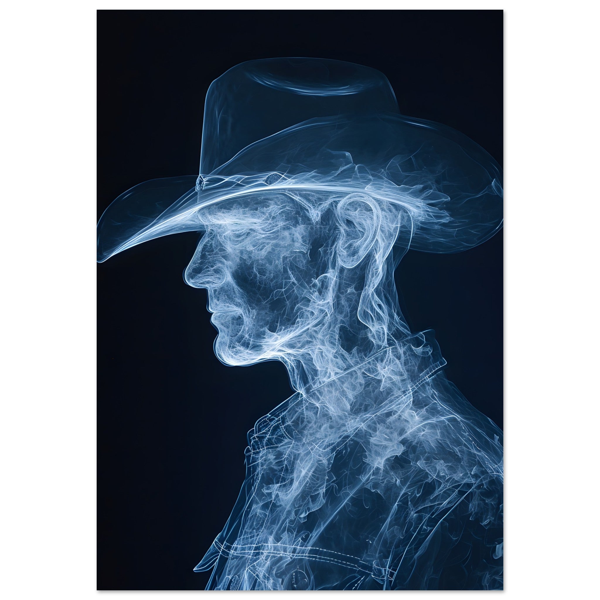 Blue Smoke Cowboy - ready to hang foam print : Cowboy silhouette in bl ...